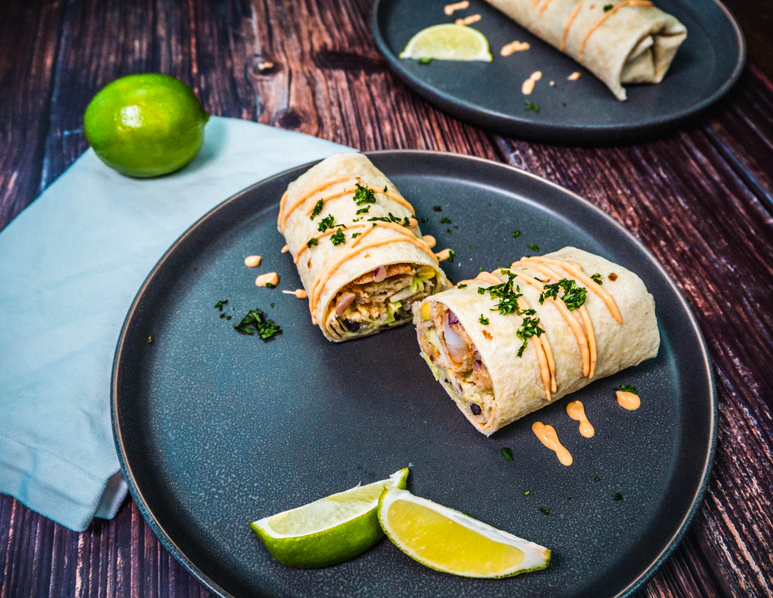 Fried Baja Shrimp Burrito with Chipotle Crema