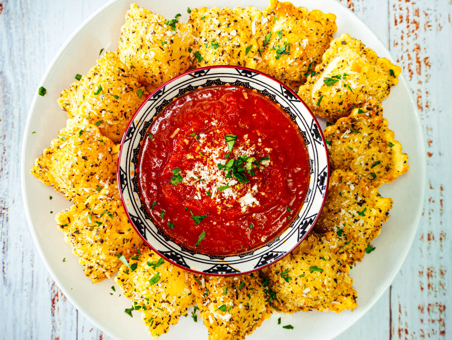 Crispy Fried Cheese Ravioli with Marinara